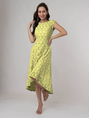 Buy Zink London Womens Green Lace Round Neck Midi Dress Online