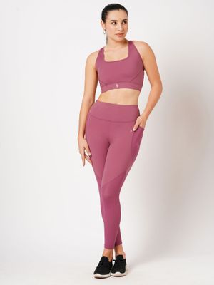 Buy BODD ACTIVE Cranberry Pink Sports Bra with Tights (Set of 2) Online
