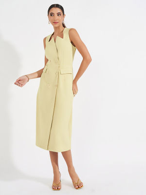 Buy Styli Women Beige Button Detail Midi Dress (S) Online