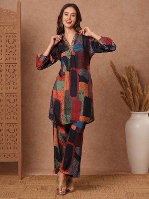 Buy FASHOR Multi-Color Printed Sequined Co-Ord (Set of 2) Online