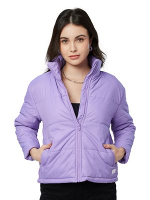 Buy The Souled Store Solids Purple Polyester Women Puffer Jacket Online