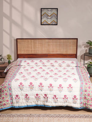 Buy Fabindia Pink Ishin Hand Block Printed Cotton Quilt (Single) Online
