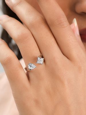 Buy 925 Silver American Diamond Double Solitaire Ring for Women and ...