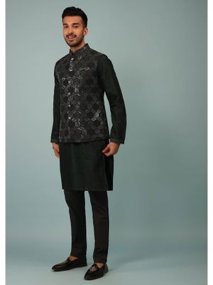 Buy KALKI FASHION Festive Sycamore Green Bandi Jacket & Kurta (Set of 3 ...