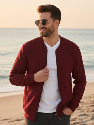 Buy LEOTUDE Maroon Solid Regular Fit Jacket (S) Online