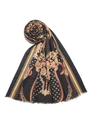 Buy Shingora Wool Embroidery Fringed Border Black Stole for Women Online