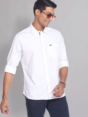 Buy AD By Arvind Solid Slim Fit Casual Shirt White Online