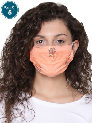 Buy Clovia Reusable 2 Layer Pleated Face Mask with Loops - Orange (Pack ...
