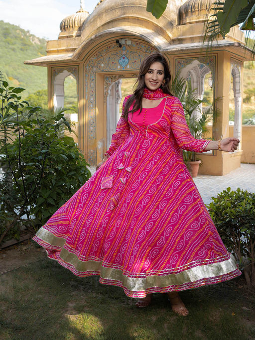 Bandhani Anarkali Suit Shop Bandhani Printed Blue Anarkali Style Kurti ...