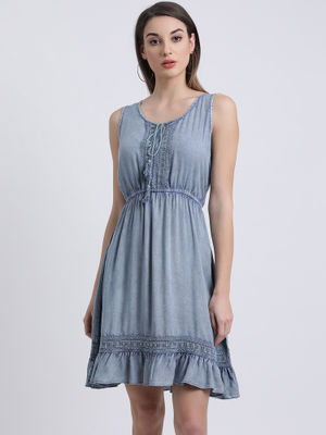 Zink London Dresses : Buy Zink London Blue Self Design Fit & Flare ...