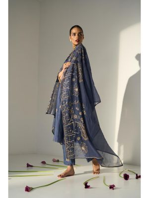 Buy Sarang Kaur Navy Blue Kashni Dupatta Online