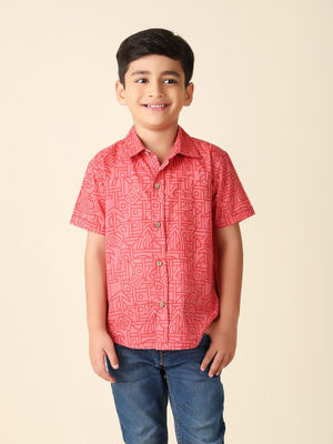 Buy Fabindia Red Cotton Hand Block Printed Shirt Online