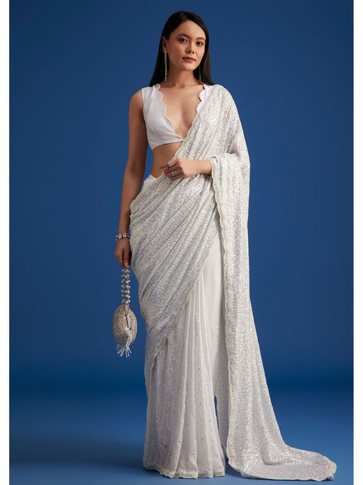 white sequins saree