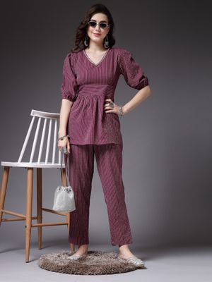 Buy Stylum Women'S Wine Thread Work Embroidered Kantha Cotton Co-Ord ...