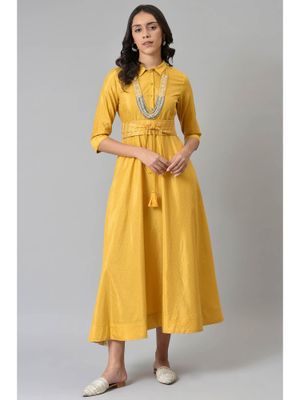 Buy W Yellow Polka Dots Dress with Belt (Set of 2) Online