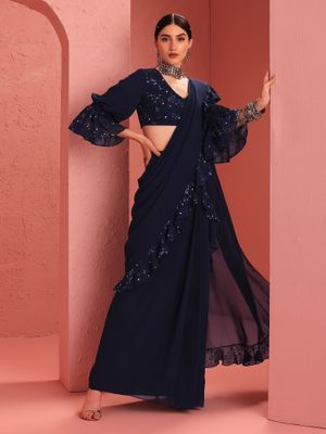 Indya Pre-draped saree : Buy Indya X Ridhi Mehra Navy Sequin ...