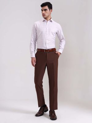 Buy Metal Brown Solid Slim Fit Formal Trousers (32) Online