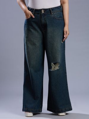 Buy Turning Blue High Rise Plus Size Mid Blue Non -Stretch Wide Leg ...