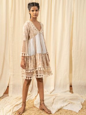 Buy LABEL REYYA Afro Beige And White Dress Online
