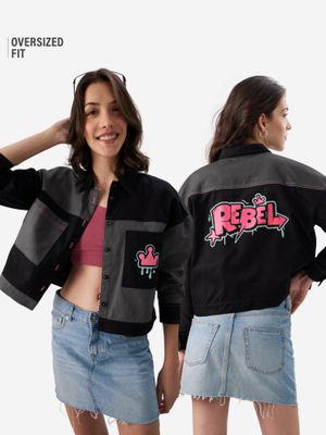 Buy The Souled Store Rebel Women Grey and Black Graphic Shacket Online