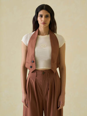 Buy No Grey Area Brown Open Back Waistcoat Online