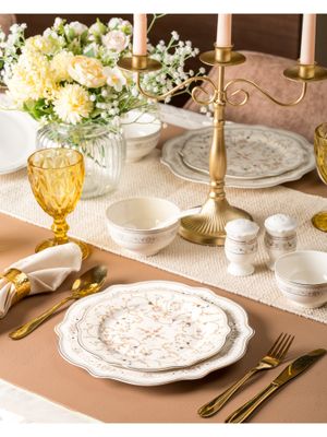 Buy Vigneto White Pattern Dinner (Set of 18) Online