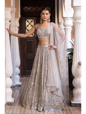 Buy Basanti Kapde aur Koffee Grey Sequins Embellished Sequins Choli ...