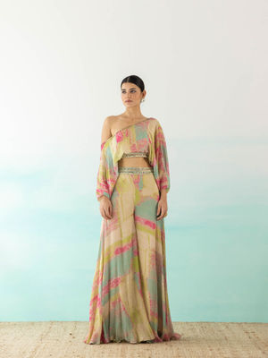 Buy Basanti Kapde aur Koffee Beige One Shoulder Crop Top and Palazzo ...