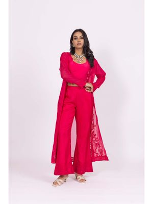 Buy LABEL NAARITI Lolo Pink Crop Top with Palazzo and Jacket (Set of 3 ...
