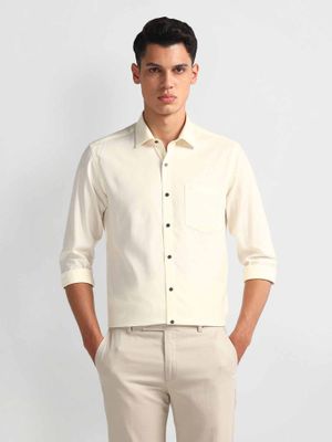 Buy Arrow Cream Manhattan Slim Cotton Textured Shirt (38) Online