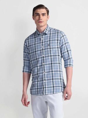 Buy Arrow Sports Blue Tartan Checks Point Collar Shirt (38) Online