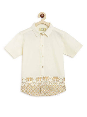 Buy TIBER TABER Boys Panel Gold Print Shirt - Off White Online