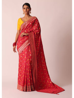 Buy KALKI FASHION Red Bandhani Saree In Silk with Unstitched Blouse Online
