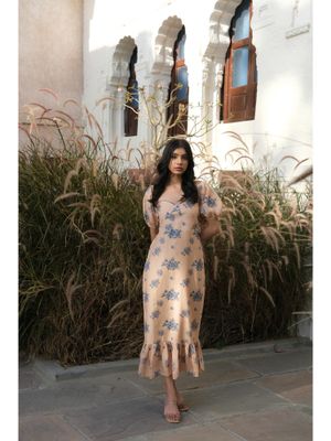 Buy Arthmod Beige Floral Printed Midi Dress (XS) Online