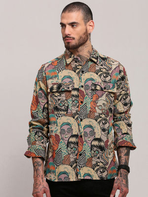 Buy SHOWOFF Edition Khaki Graphic Shacket (S) Online