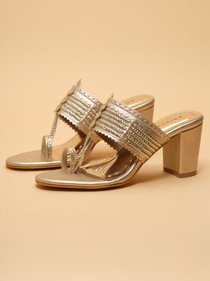 Buy Eridani Niva Gold Kolhapuri Sandal Heels Online