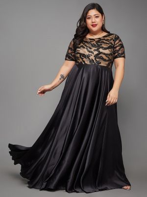 Buy Miss Chase A+ Curve Collection Plus Size Fit & Flare Satin Maxi ...