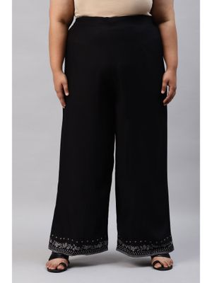 Buy W Black Solid Parallel Pant Online