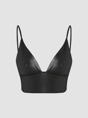 Buy Cider Faux Leather Solid V-neck Zip Up Crop Cami Top (XS) Online