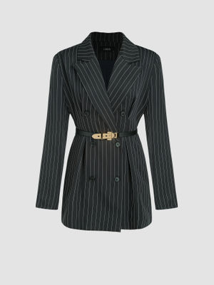 Buy Cider Striped Notched Collar Blazer With Belt (XS) Online