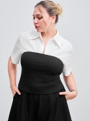 Buy Cider 100% Cotton Collar Two Tone Patchy Short Sleeve Shirt Curve ...