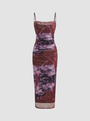 Buy Cider Mesh Cowl Neck Floral Ruched Cami Maxi Dress (XS) Online