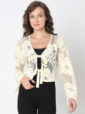 Buy VERO MODA Light Yellow Lace Cardigan Online
