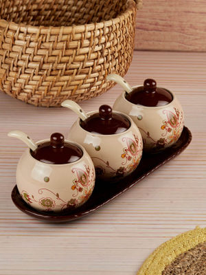 Buy Kookee Ceramic Condiment Jars with Tray and Spoon (Set of 7)(280Ml ...