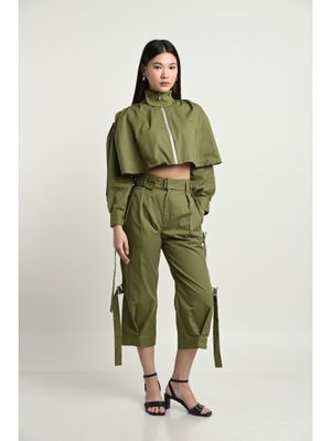 Buy The Label Jenn Olive Green Zipper Crop Top (XXS) Online
