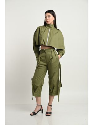 Buy The Label Jenn Olive Green Pant with Belt (Set of 2) (XXS) Online