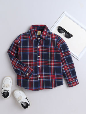 Buy AWW HUNNIE Blue Woolen Check Full Sleeves Shirt (10-12 Years) Online