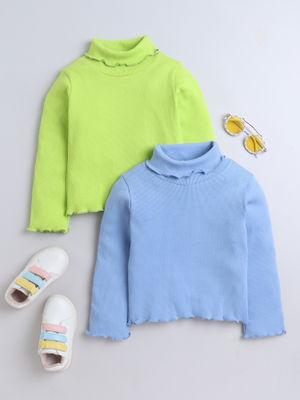 Buy AWW HUNNIE Green & Blue Cotton Rib Full Sleeves Solid T-Shirts (10 ...