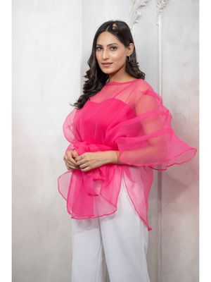 Buy Label Swish Bloom Hot Pink Organza Cape Top and Belt with Inner ...