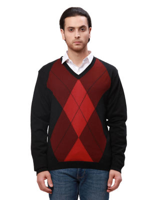 Buy Park Avenue Regular Fit Colorblock Dark Red Sweater online